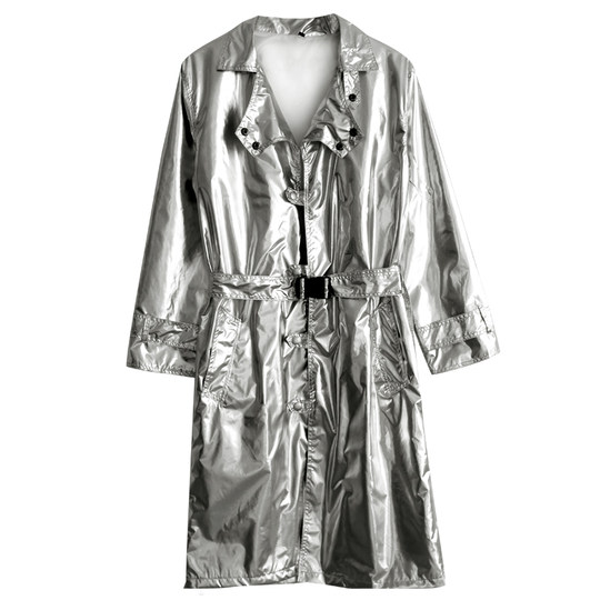 Shiny Silver Windbreaker - Customizable Mid-Length Coat for Men, Women ...