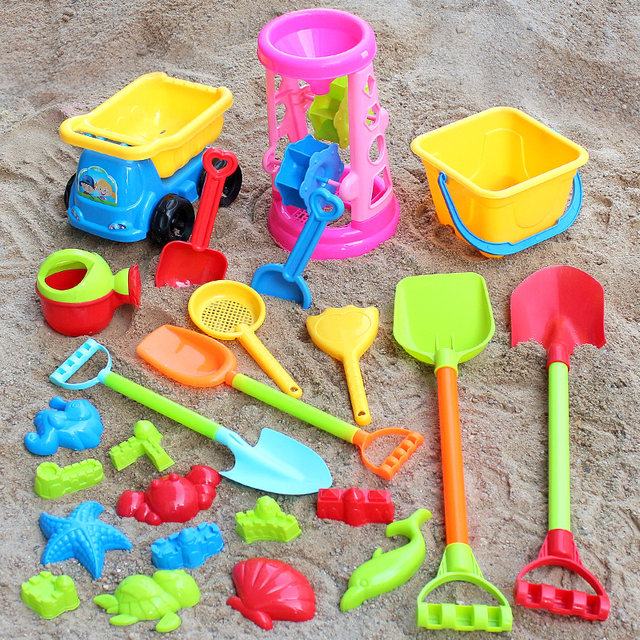 Children's beach toy car set sand digging shovel and bucket baby sand ...