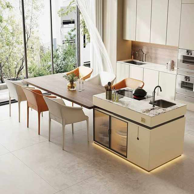 Modern high-end island dining table integrated household retractable ...