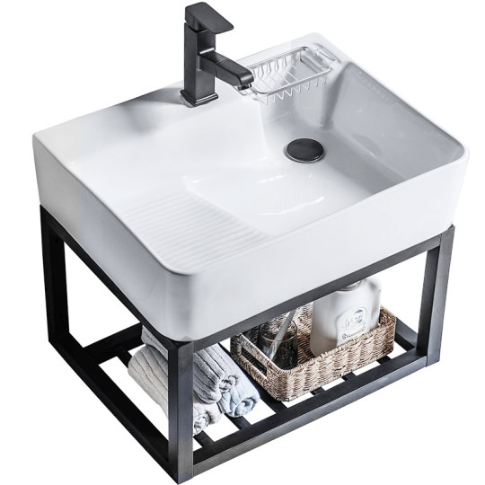 Wall-Mounted Laundry Basin with Washboard