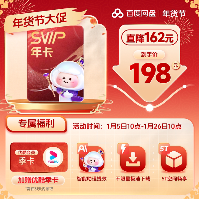 Baidu Netdisk super member SVIP annual card 12-month cloud disk free Youku season card extremely ...