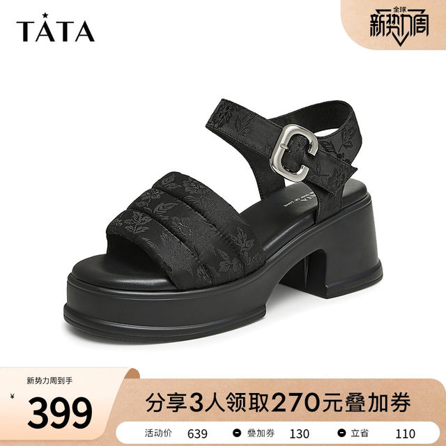 Tata casual high heels women's black Velcro fashion sandals 2024 summer ...