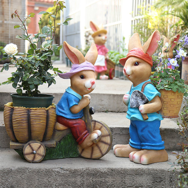 Outdoor garden landscaping layout cartoon resin rabbit flower vat ...