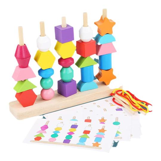 Wooden Geometric Stacking Toy - Montessori Column Building Blocks Set