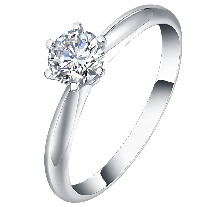 Alan Jewelry 1 Carat Round Cut Gia Certified Diamond Ring 18K White Gold