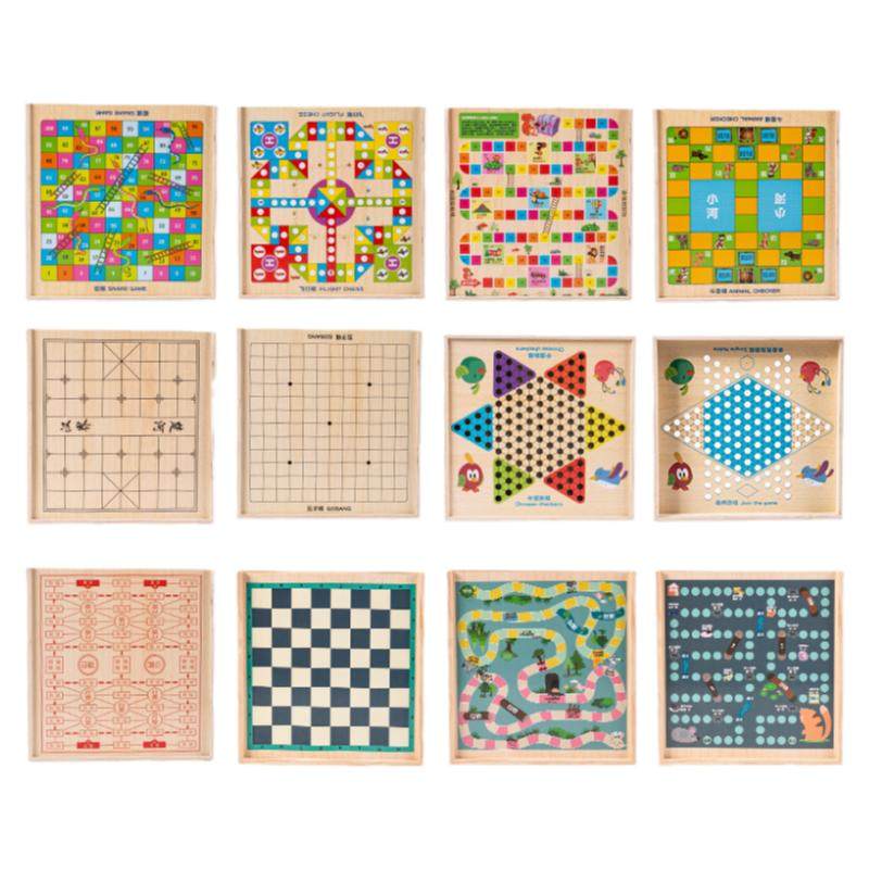 Multifunctional All-in-One Chessboard Flying Chess Checkers Backgammon ...