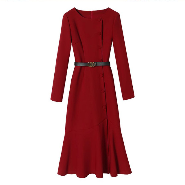 Red fishtail dress dress for women autumn new high-end temperament ...