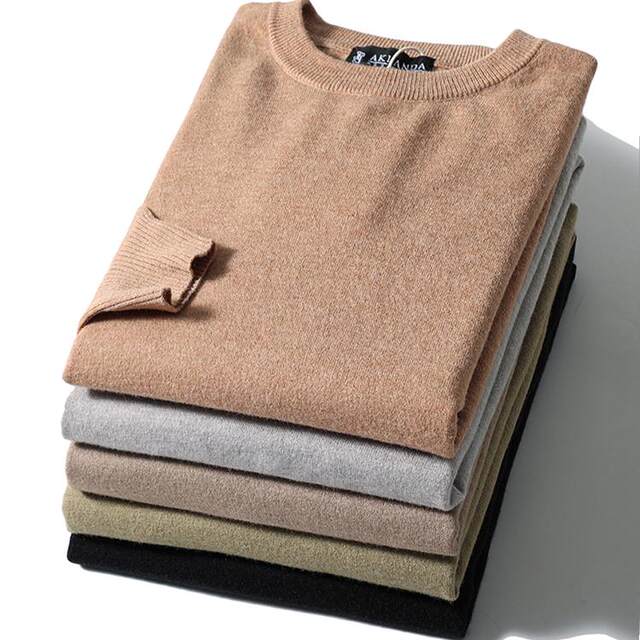 Round -neck thin bottom wool sweater men's autumn and winter warming ...