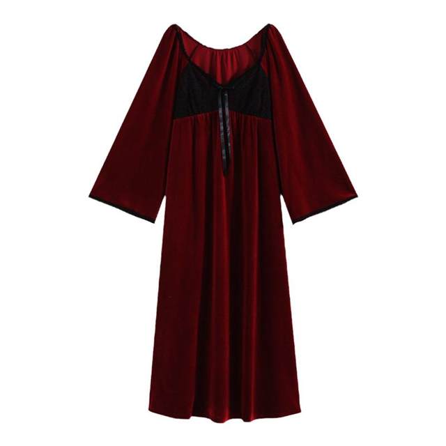 French retro court wind sleeping robe red golden velvet pajamas women ...