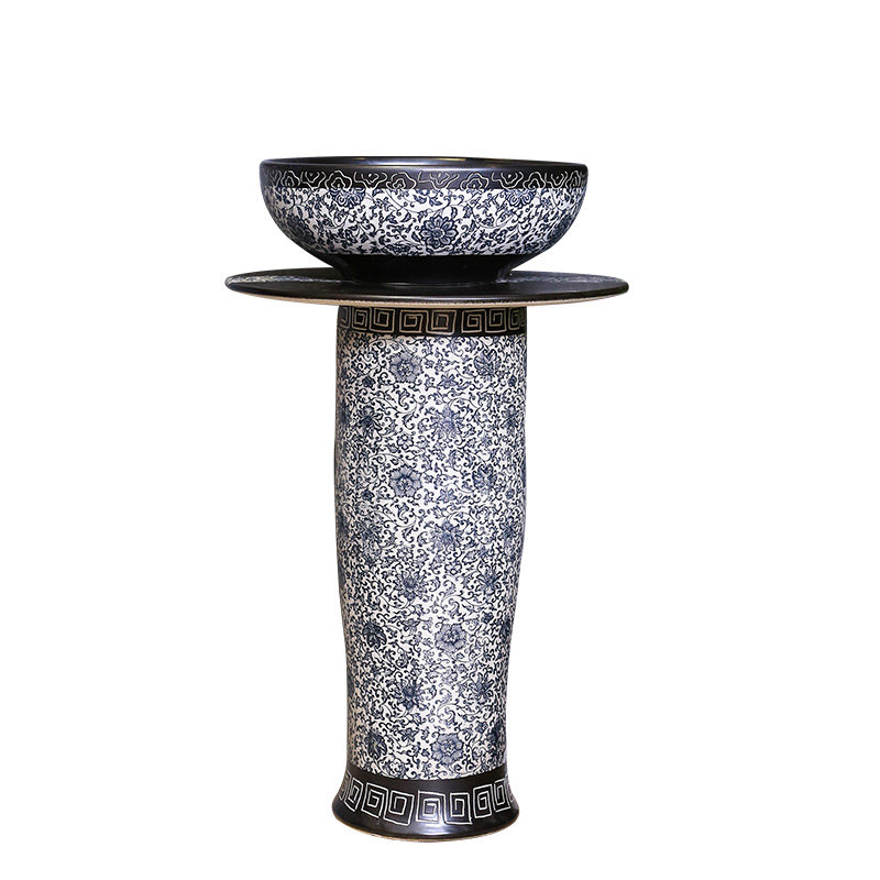 Balcony Ceramic Column Wash Basin Integrated Floor-Standing Art