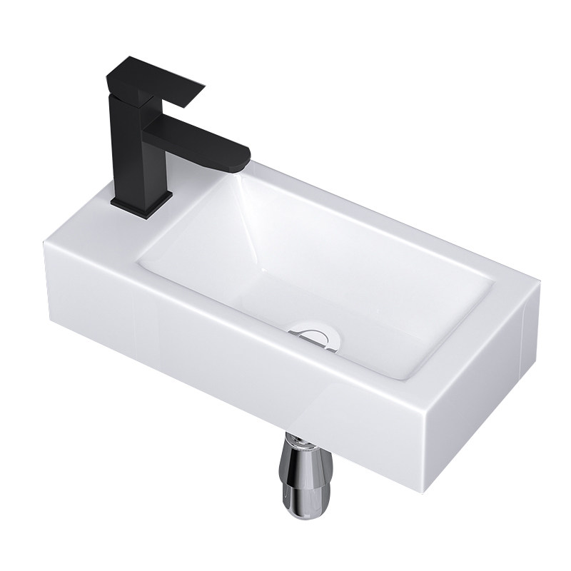 Narrow Side Wall-Mounted Ceramic Wash Basin for Small Apartment