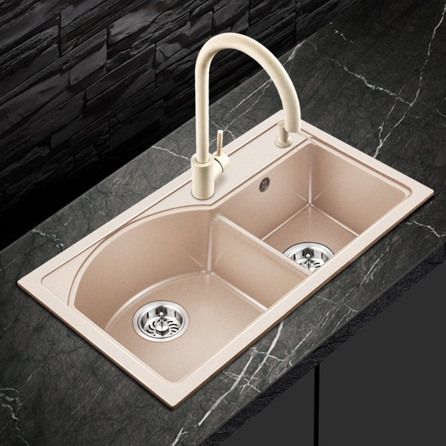 PULT kitchen quartz stone sink double-slot package thickened handmade ...