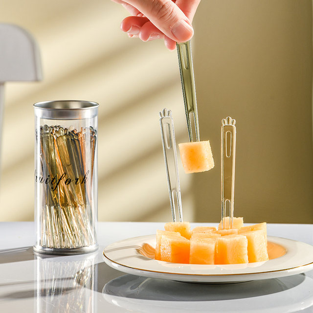 Creative fruit fork set Household fruit signing disposable transparent ...