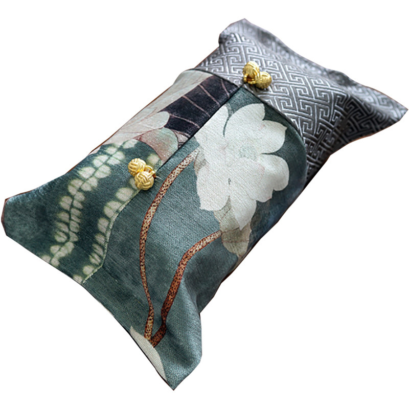 Beautiful House Chinese Style Fabric Tissue Box - Lotus Design