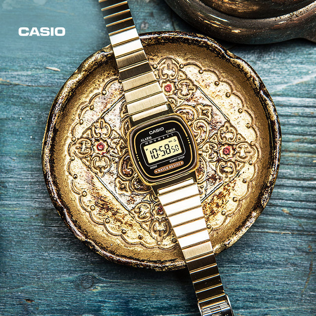 Casio Casio flagship store LA670WGA waterproof retro square student small gold watch female ...