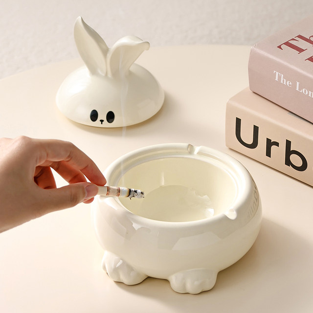 Cute rabbit ashtray with cover to prevent fly ash for home living room ...