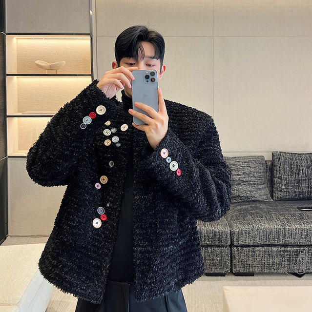 Autumn and winter niche light luxury high-end tweed jacket men's ...