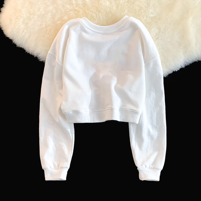 Pure cotton pure white short sweater female 2024 new spring and autumn ...
