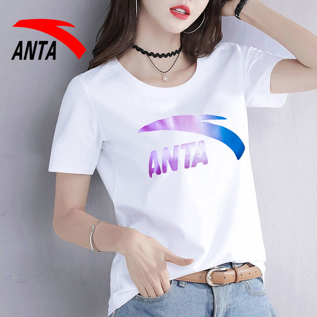 Anta short -sleeved T -shirt female 2025 autumn new white casual top official flagship sports ...