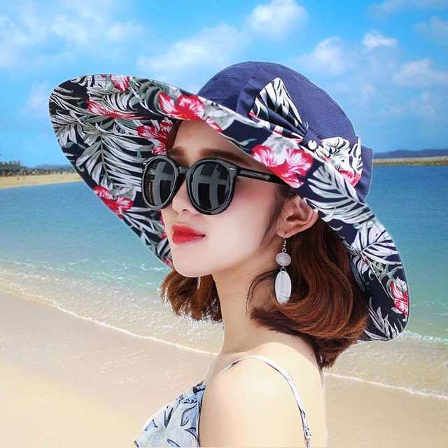 Summer big eaves beach hat girl fashion shading hat outdoors out of the way can fold sunscreen ...