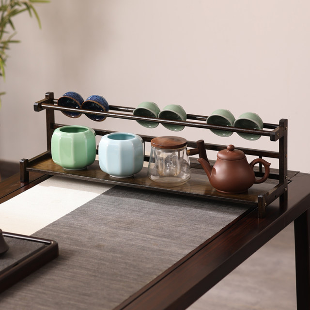 Desktop tea cup storage rack small Bogu rack non -solid wood Chinese ...