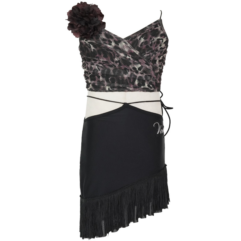Winnie Latin Dance Practice Set - Rose Leopard Print Sling Top & Tassel ...