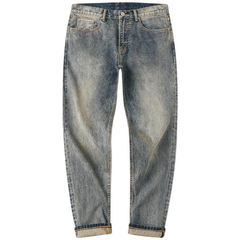 Xofo Men's Nine-Point Jeans - Yellow Washed Retro Straight Leg
