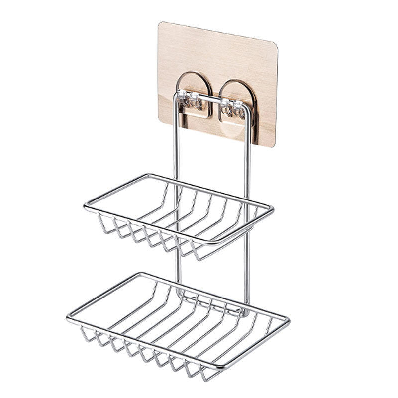 Double-Layer Stainless Steel Soap Dish Rack with Drain - Wall-Mounted ...