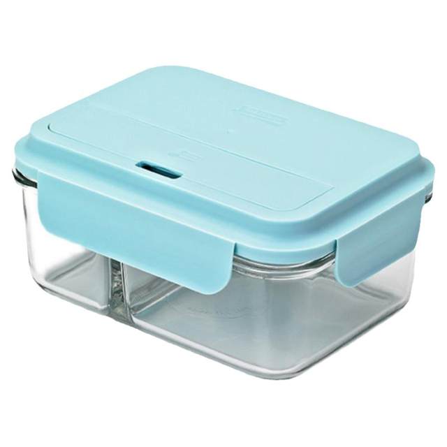 Glasslock imported glass two-compartment lunch box with tableware lunch ...