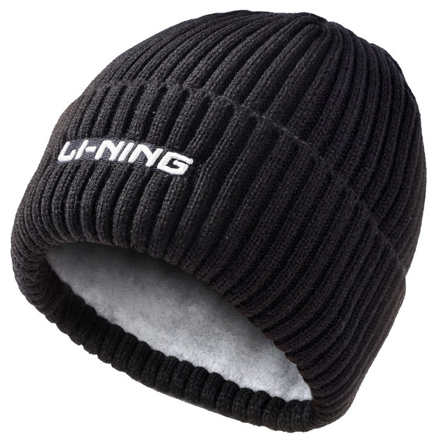 Li Ning hat winter cold-proof warm knitted hat plus velvet sports outdoor leisure running hat ...