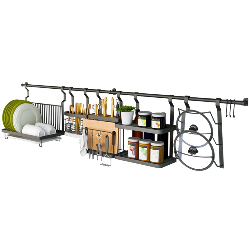 Kitchen Storage Black Pot Lid Rack - Wall-Mounted Drain Rack for ...