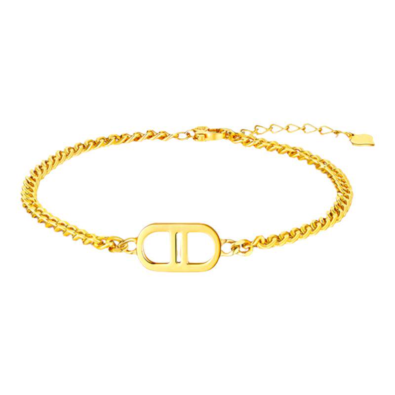 Luk Fook Jewelry Pig Nose Pure Gold Bracelet Women's Light and Shadow Gold 5g Gold Bracelet ...