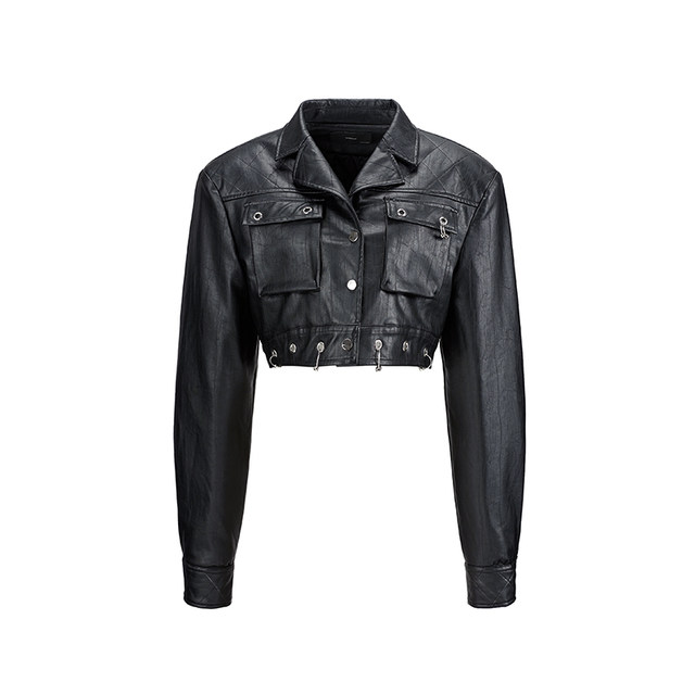 Azepam cool quilted PU leather motorcycle short jacket functional style ...