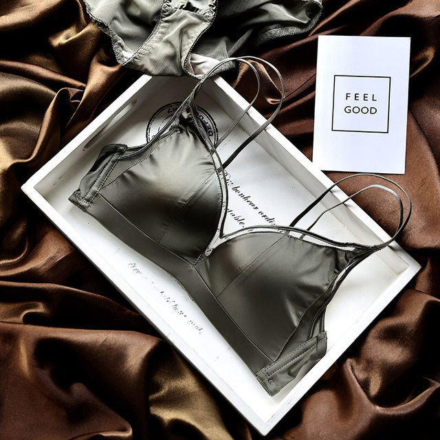 Satin thin triangle cupless steel ring girl silk light surface simple ...