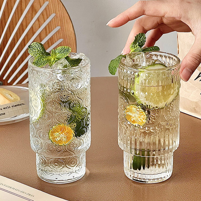 Collection of niche medieval glass cups, stackable embossed sunflower ...