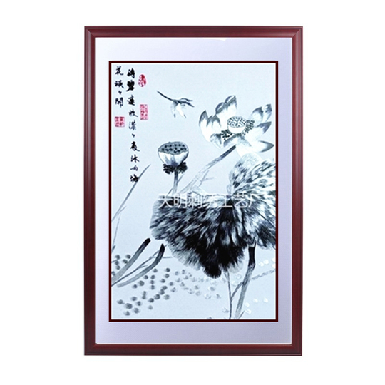 Tríptico de Bordado Tianming con Tinta y Loto - Arte de Pared Estilo Suzhou