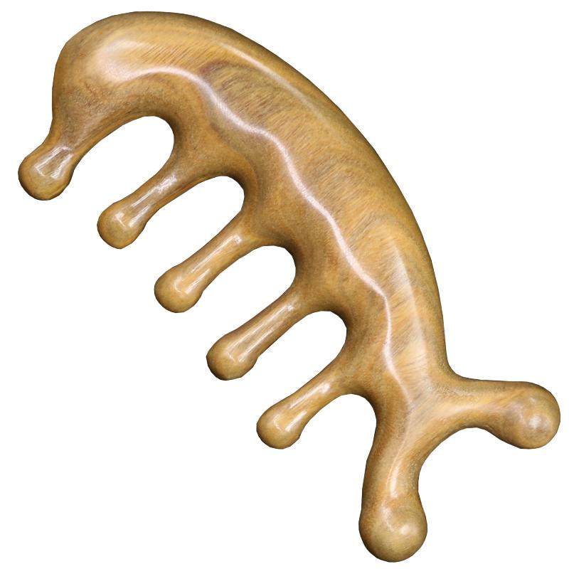 Langqiaohe Green Sandalwood Dolphin Massage Comb - Wooden Head Therapy Comb