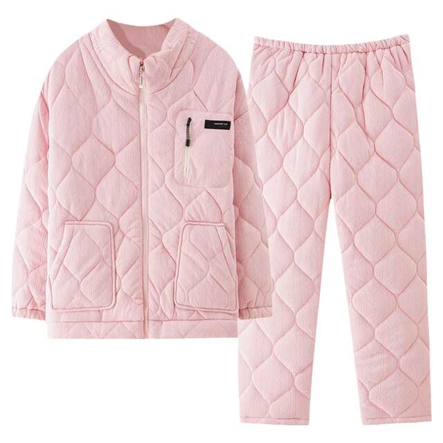Langsha knitted cotton padded pajamas Female winter three -layer plus ...