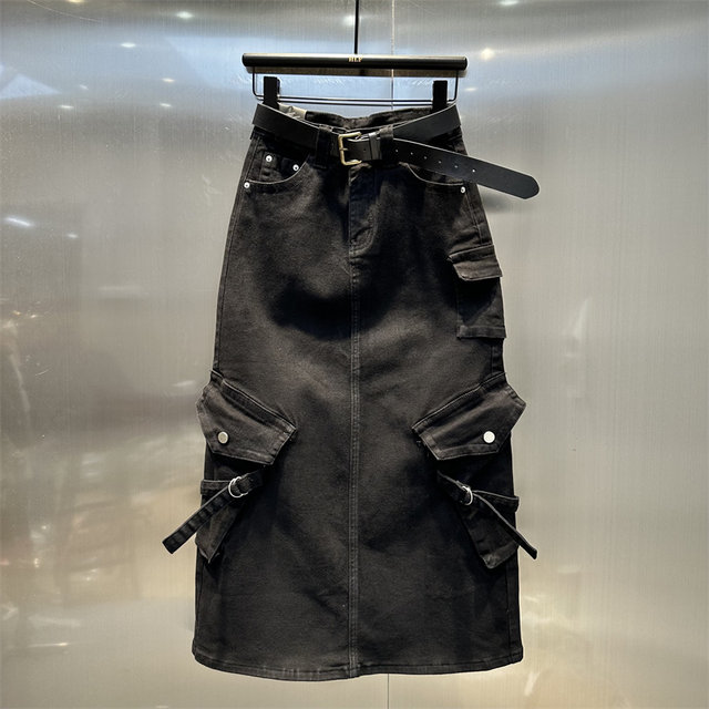Personal Pocket Design denim mid -long skirt female 2024 autumn new ...