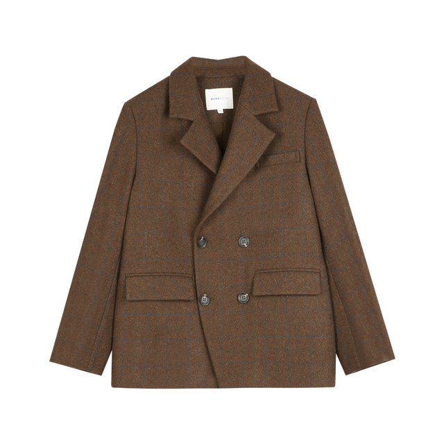 Loose retro brown checkered hairy woolen jacket female wool short ...