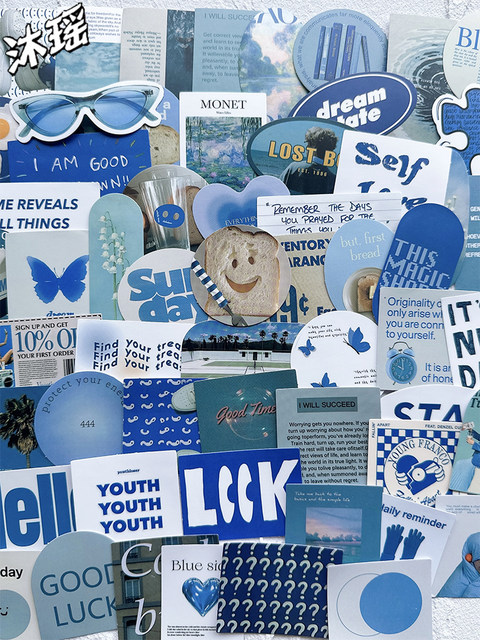 56 small fresh blue ins style stickers mobile phone case ipad ...