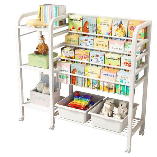 Children's Bookshelf with Large Capacity and Wheels for Toy Storage