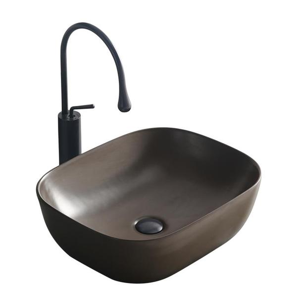 Brown matte ceramic countertop wash basin hot and cold faucet | Siusiu ...