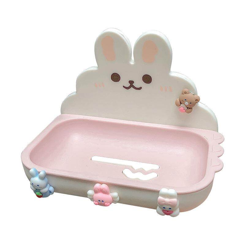 Cute Cartoon Soap Box Drain Double-Layer Wall-Mounted Shelf