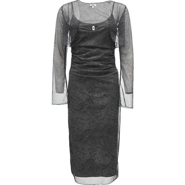 ONLY Olytong's diligent ink ink slogan set medium long split dress ...