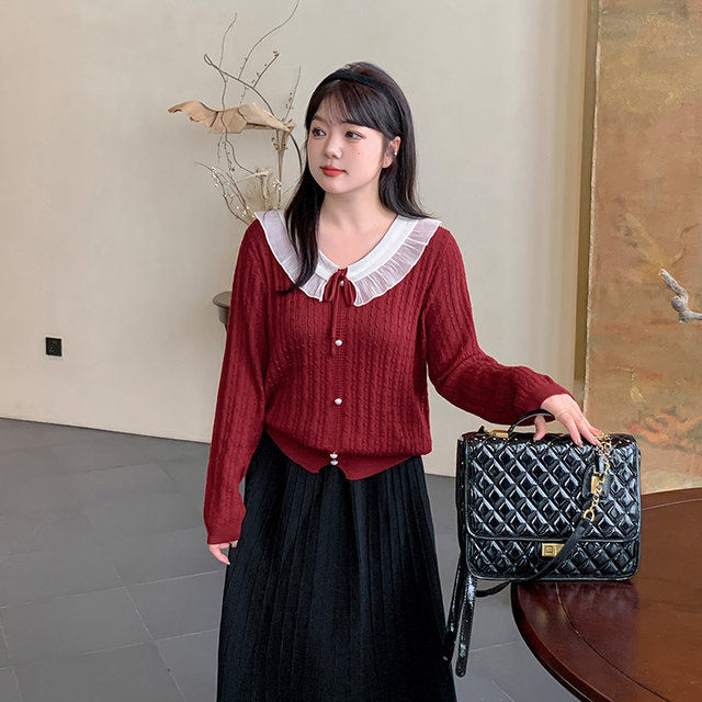 Large size women's temperament V -neck ruffled side clothes autumn and ...