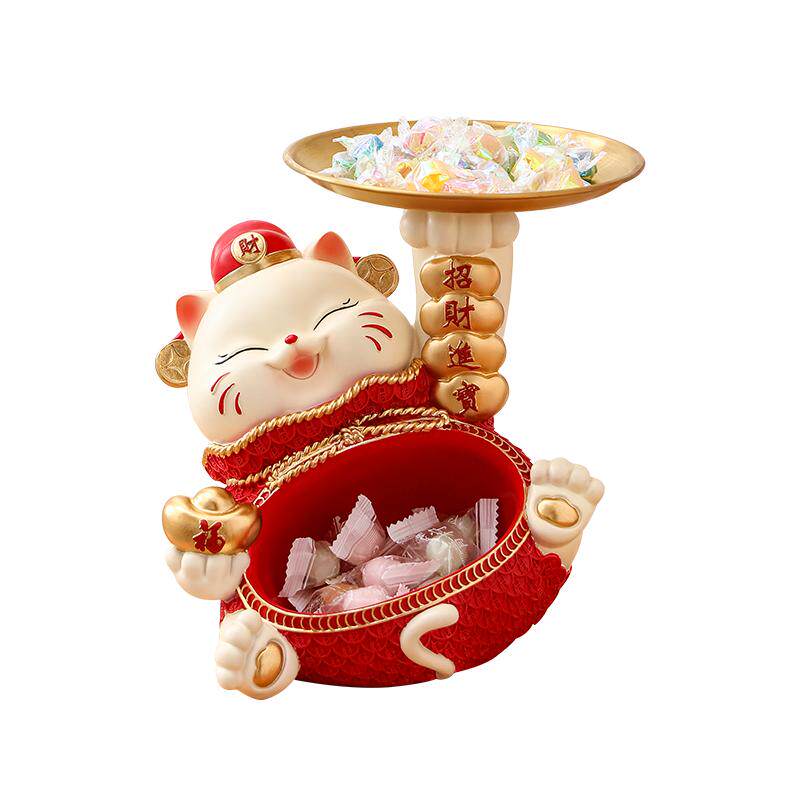 Lucky Cat Candy Dish - Resin Tray for Snacks, Fruits & Decoration
