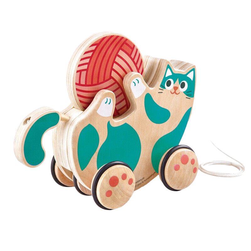 Hape Rolling Drag Cat Toy - Pull Rope Hand Toy for Toddlers 1-2 Years Old