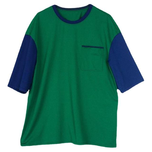 2023 Xia Xinwen Retro Blue Green Switching Loose Leisure Round Collar ...