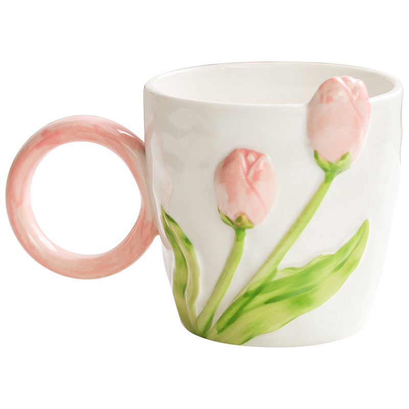 Tulip Ceramic Mug - Korean Style Coffee Cup for Girls